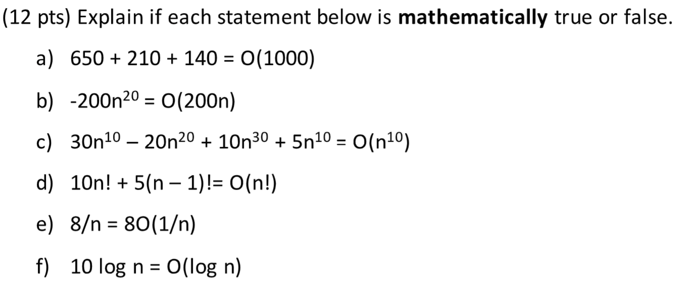 Solved (12 ﻿pts) ﻿Explain if each statement below is | Chegg.com