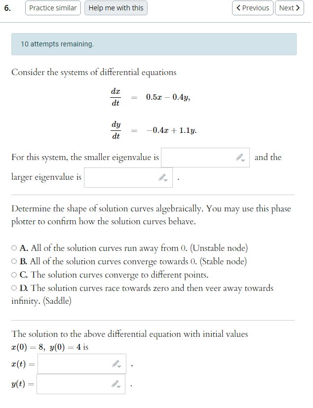 Solved 10 attempts remaining. Consider the systems of | Chegg.com