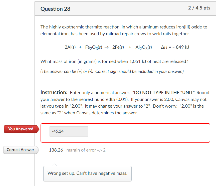 Solved Question 28 2 4 5 Pts The Highly Exothermic Thermite