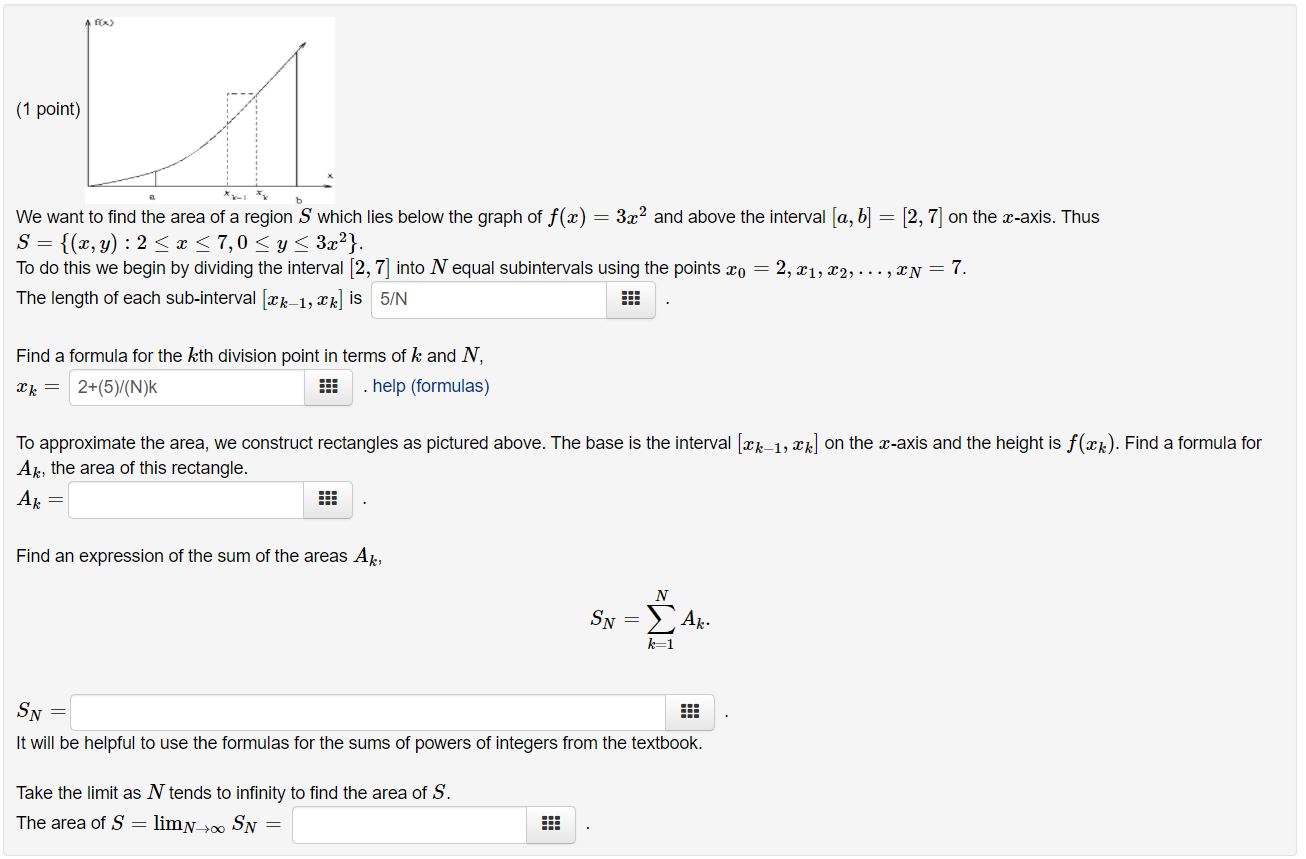 Solved (1 point) Use the formulae N N(N +1) N(N + 1)(2N + 1) | Chegg.com