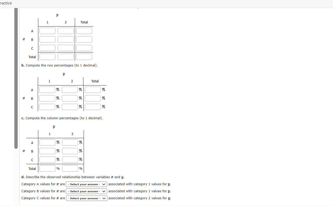 Solved b. Compute the row percentages (to 1 decimal). c. | Chegg.com