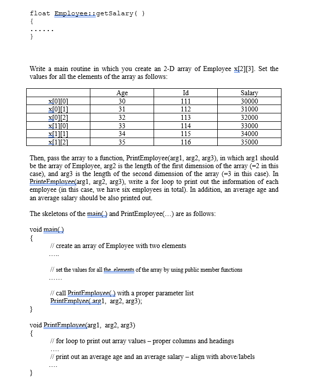 Solved Program 2 Consider a class Employee with data | Chegg.com