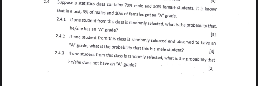 Solved 2.4 Suppose a statistics class contains 70% male and | Chegg.com