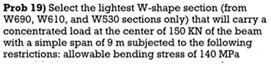 Solved Prob 19) Select the lightest W-shape section (from | Chegg.com