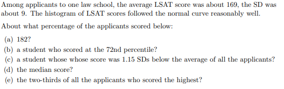 Solved Among applicants to one law school, the average LSAT | Chegg.com