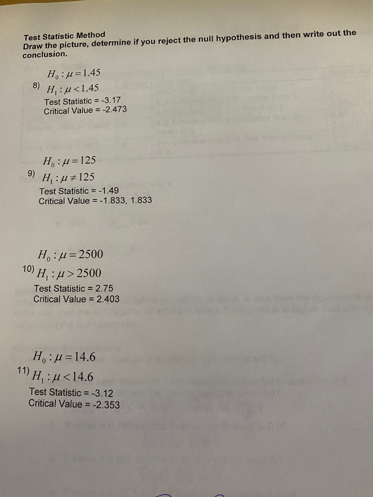 Solved Test Statistic Method Draw the picture, determine if | Chegg.com