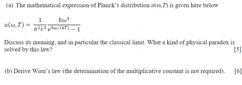 Solved (a) The mathematical expression of Planck's | Chegg.com