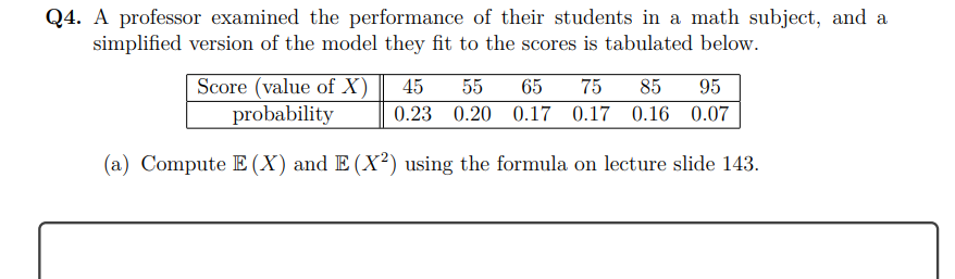 Solved Q4. A professor examined the performance of their | Chegg.com