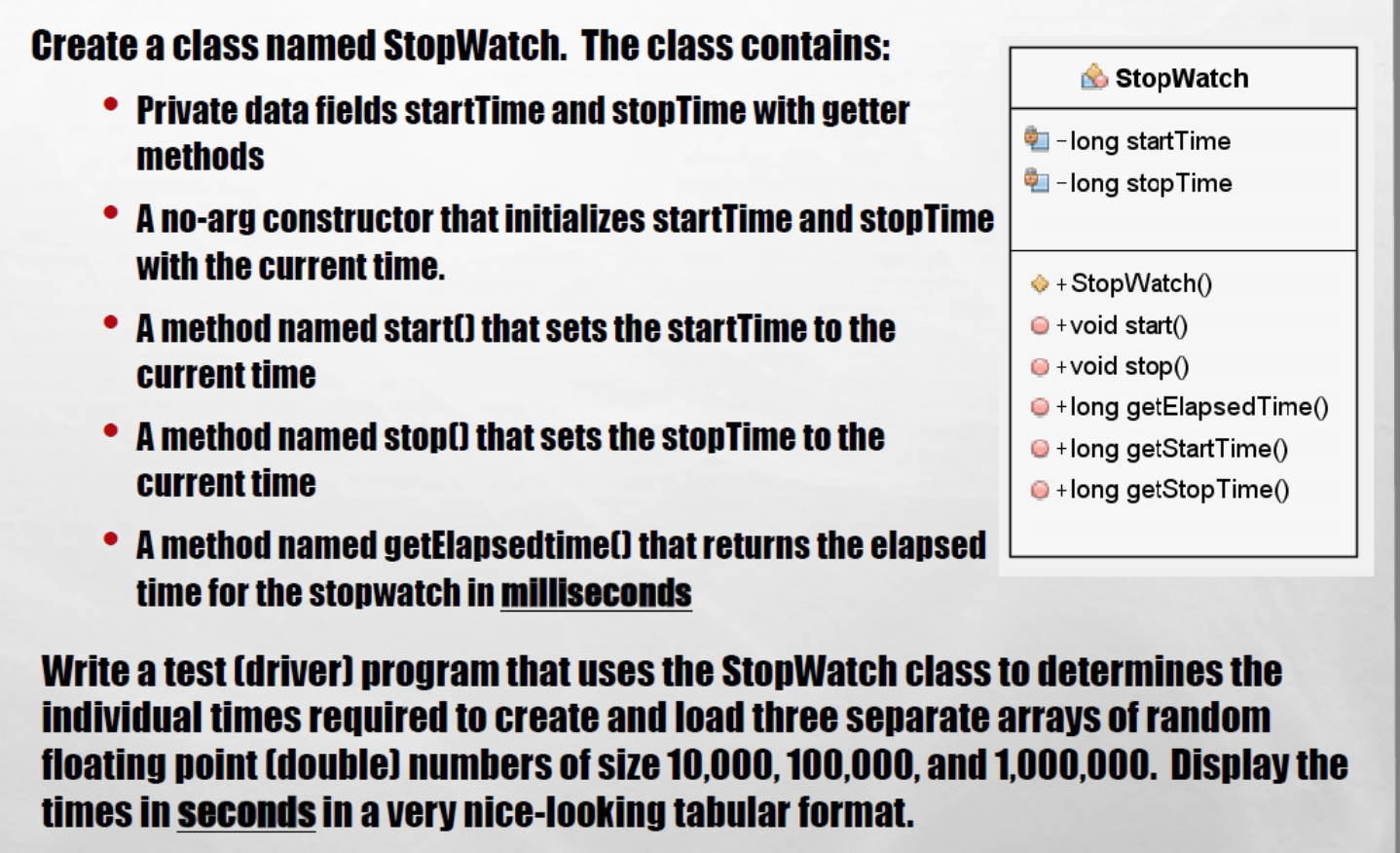 Solved StopWatch 1-long start Time -long stop Time Create a | Chegg.com
