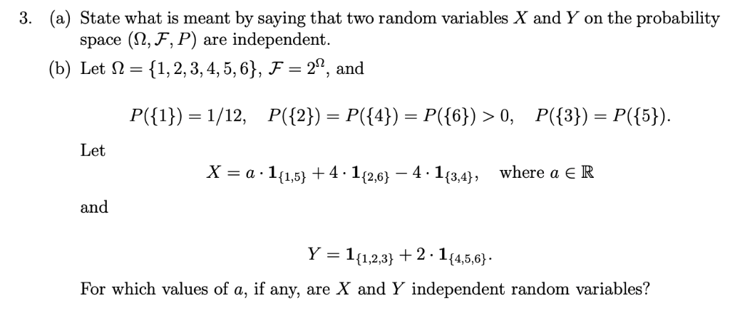 (a) State what is meant by saying that two random | Chegg.com