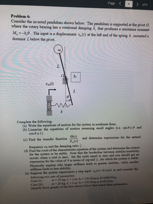 Solved Page of 6 Problem 4: Consider the inverted pendulum | Chegg.com