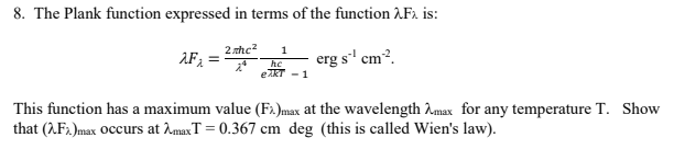 Solved 8. The Plank function expressed in terms of the | Chegg.com