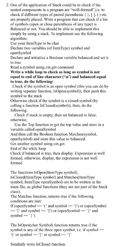 Solved 2. One of the application of Stack could be to check | Chegg.com