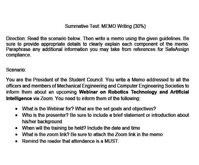 Memo-writing checklist - The memo should be written | Chegg.com