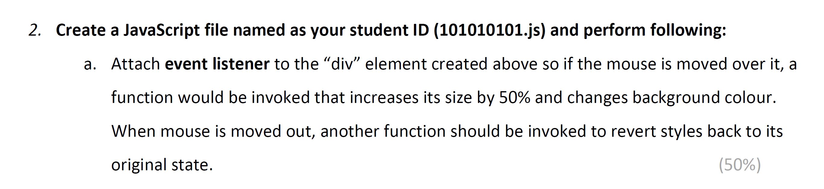 Solved b. An empty div element styled as following specs: i. | Chegg.com