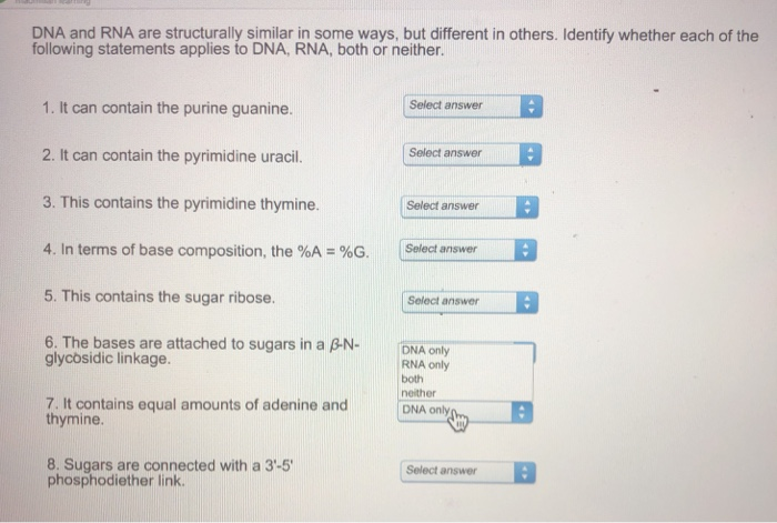 Solved DNA and RNA are structurally similar in some ways, | Chegg.com