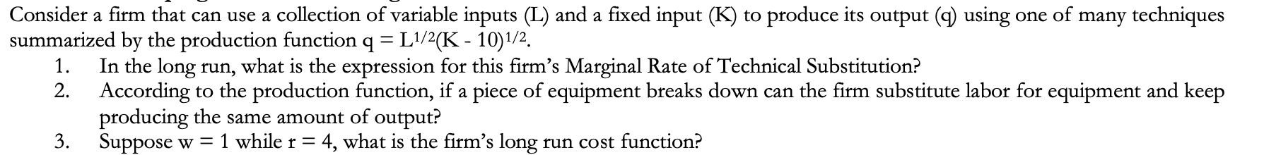 Solved Consider a firm that can use a collection of variable | Chegg.com