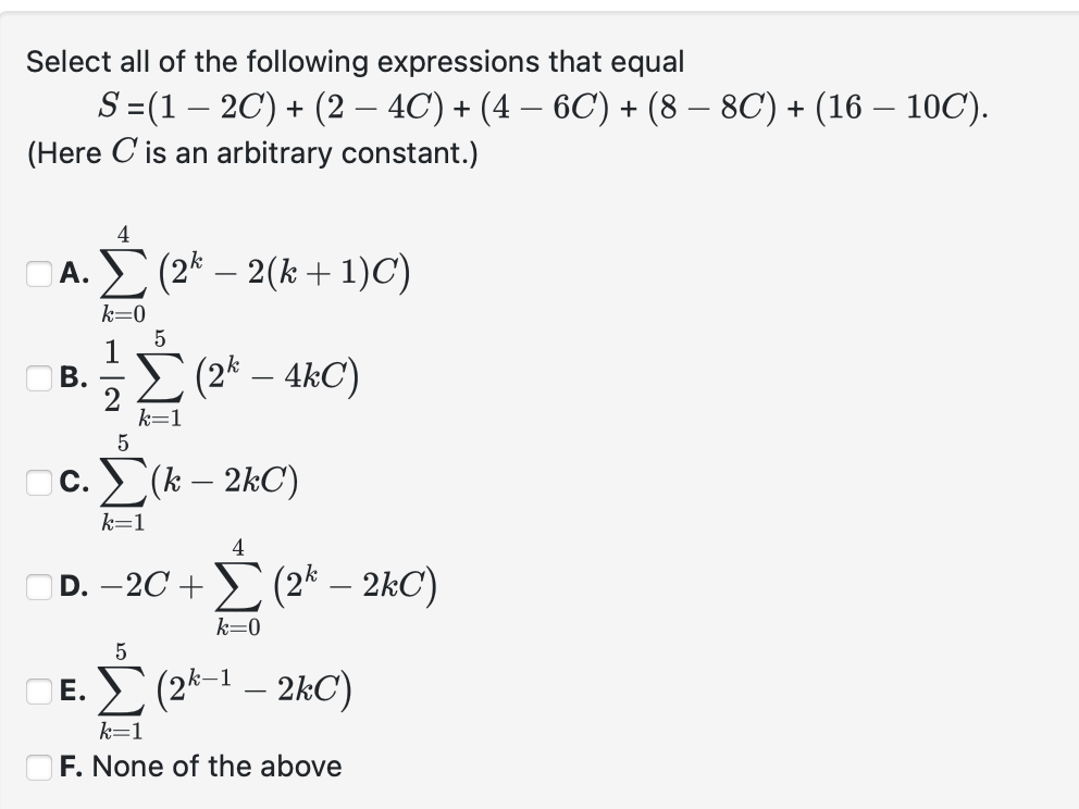 Solved Select all of the following expressions that equal | Chegg.com
