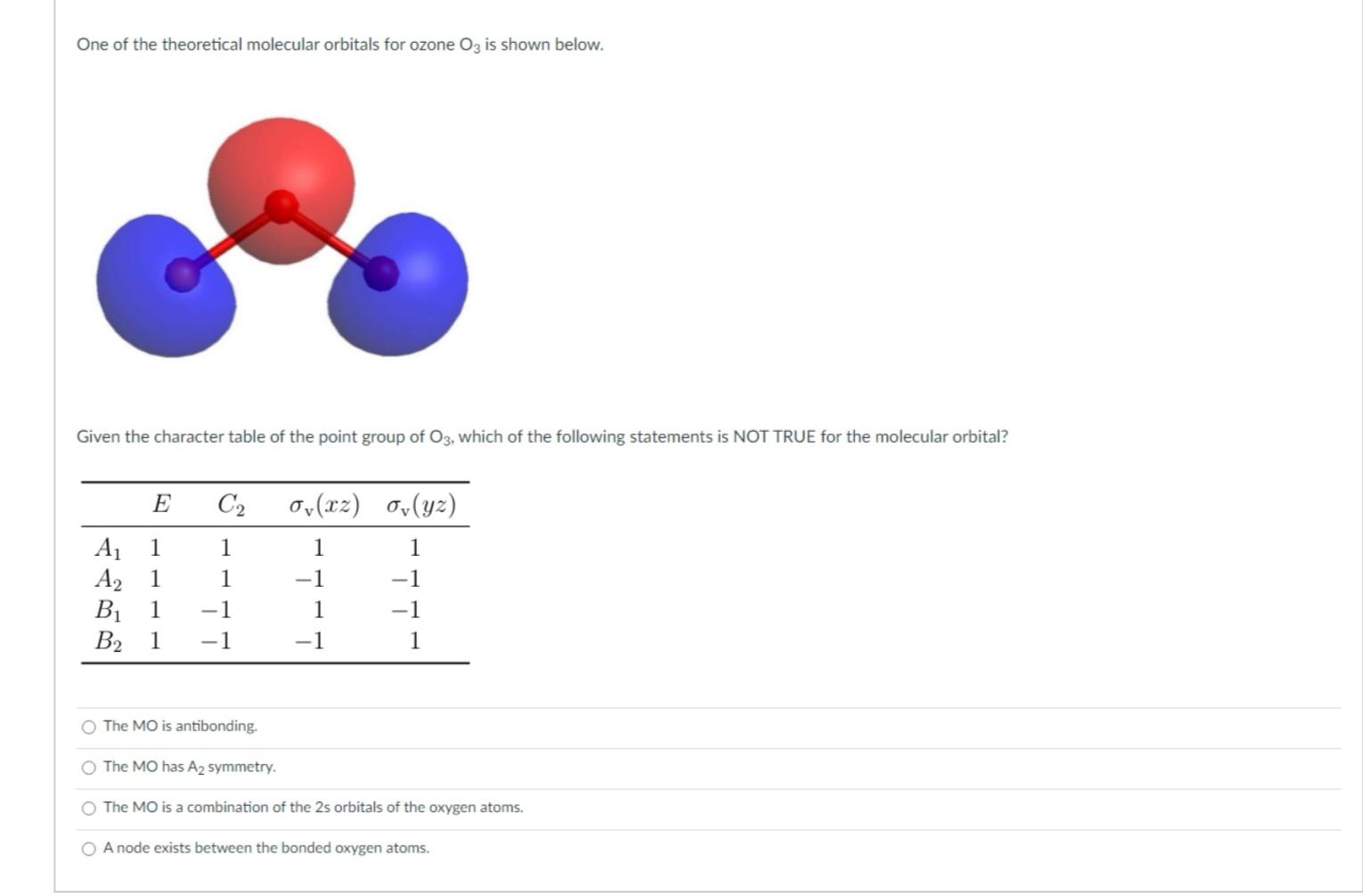 Solved One of the theoretical molecular orbitals for ozone | Chegg.com