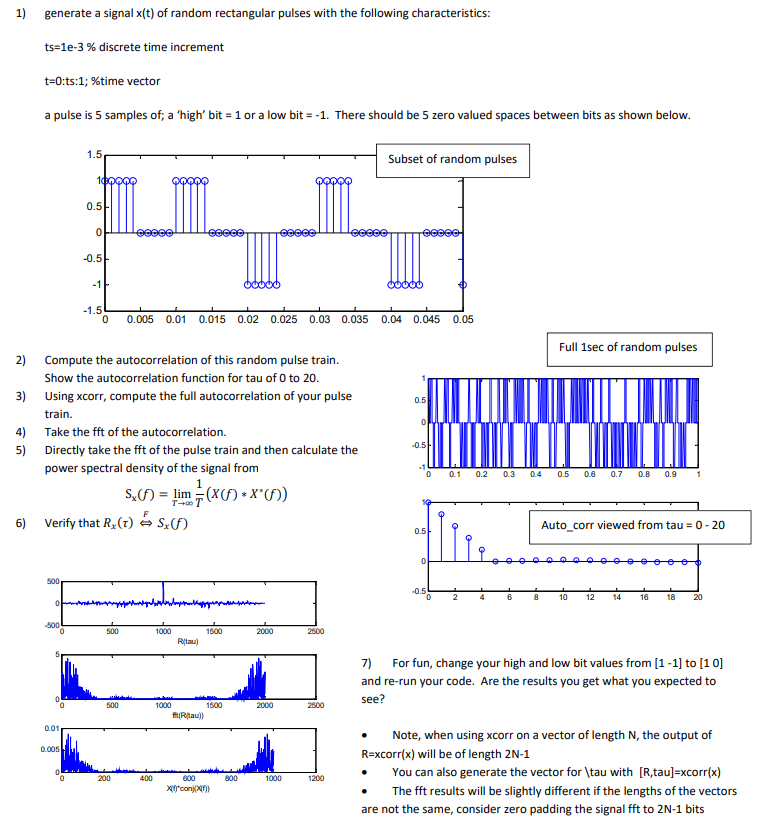 1) generate a signal x(t) of random rectangular | Chegg.com
