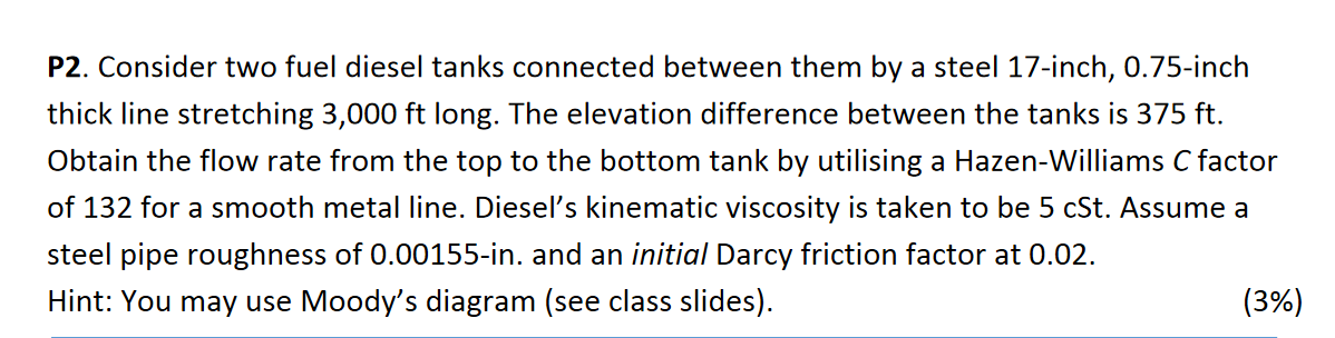 Solved P2. Consider two fuel diesel tanks connected between | Chegg.com