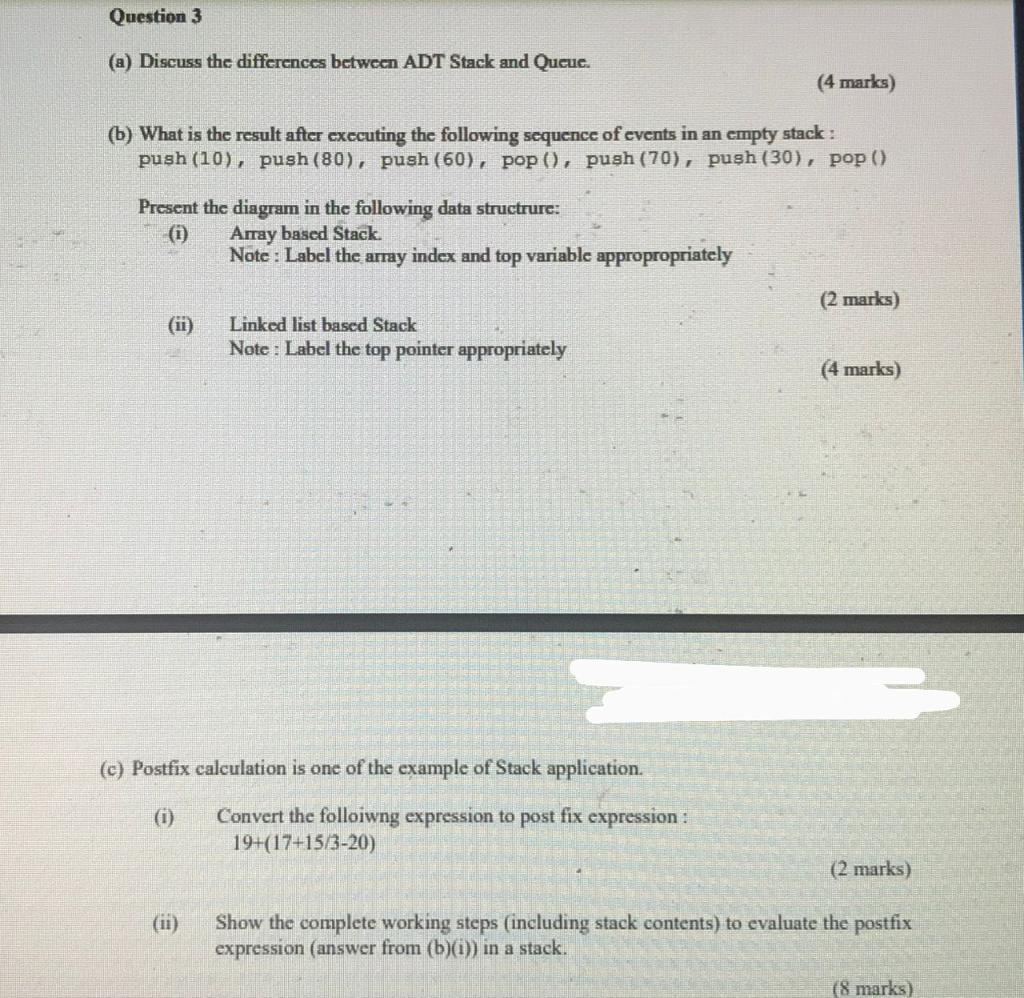 Solved (a) Discuss the differences between ADT Stack and | Chegg.com