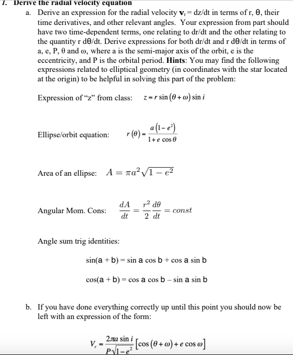 Radial Velocity Equation PROBLEM 2.6 The Equations Of Motion For An