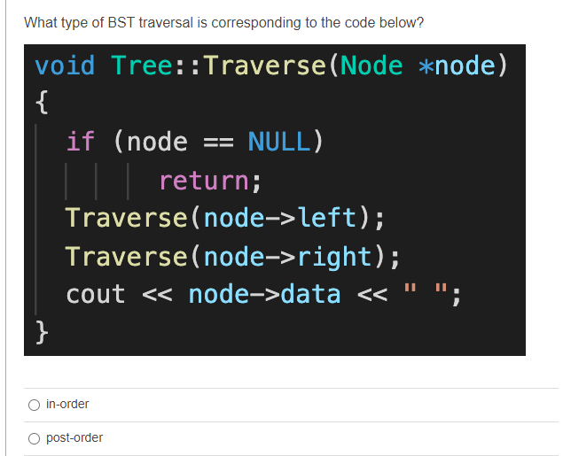 Solved What type of BST traversal is corresponding to the | Chegg.com