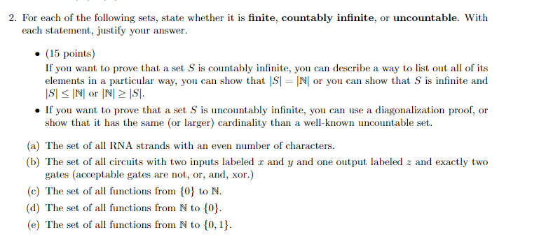 Solved 2. For each of the following sets, state whether it | Chegg.com