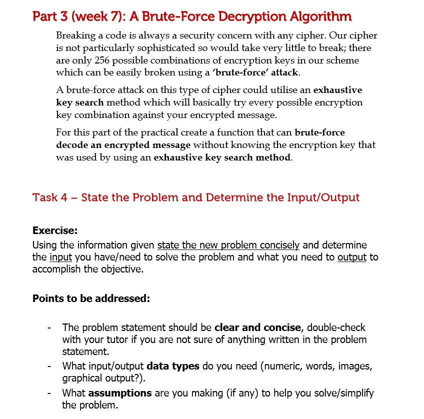 Part 3 (week 7): A Brute-Force Decryption Algorithm | Chegg.com