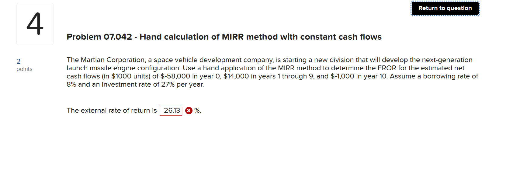 Solved Problem 07.042 - Hand calculation of MIRR method with | Chegg.com