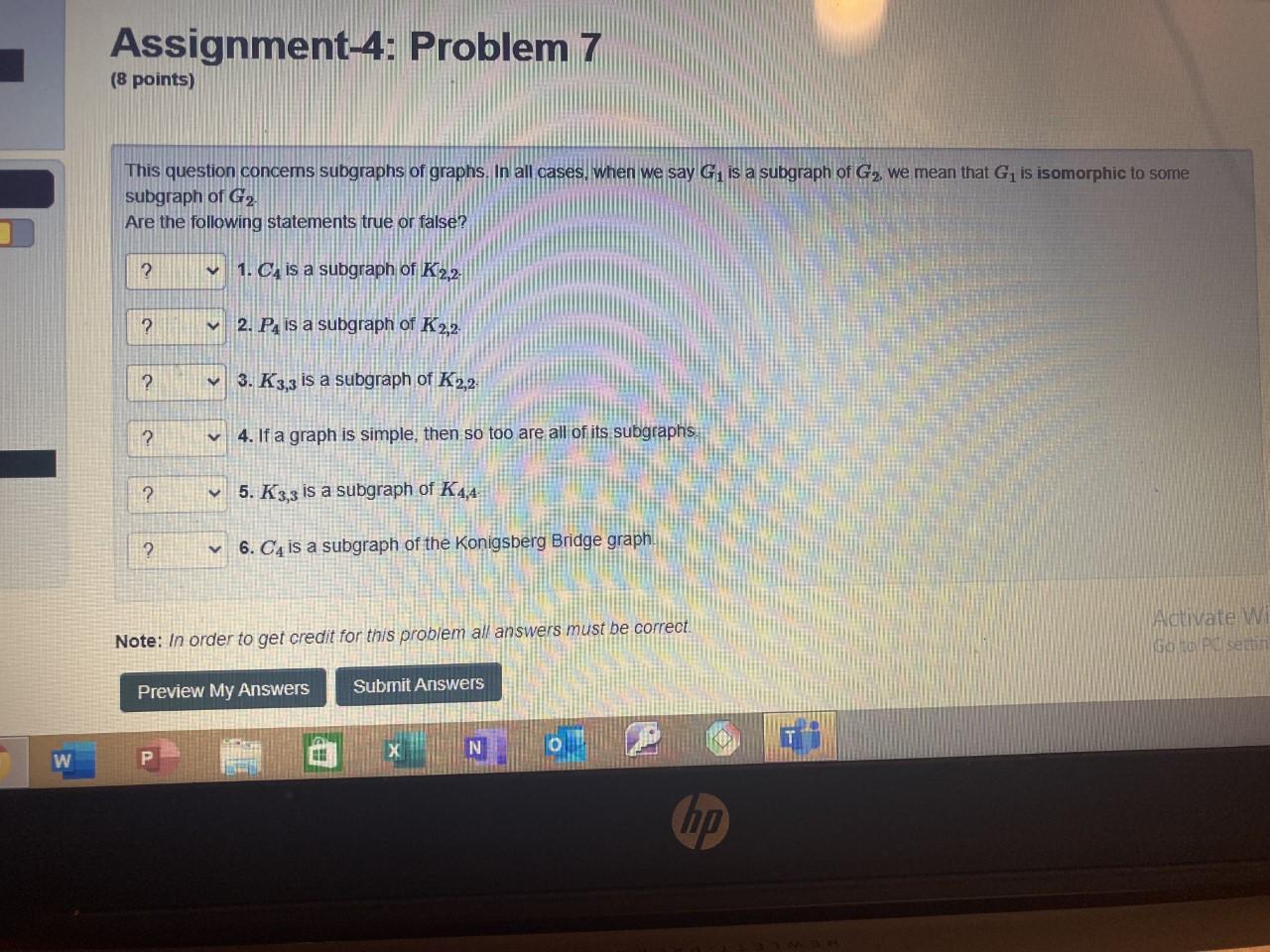 Solved This question concems subgraphs of graphs. In all | Chegg.com