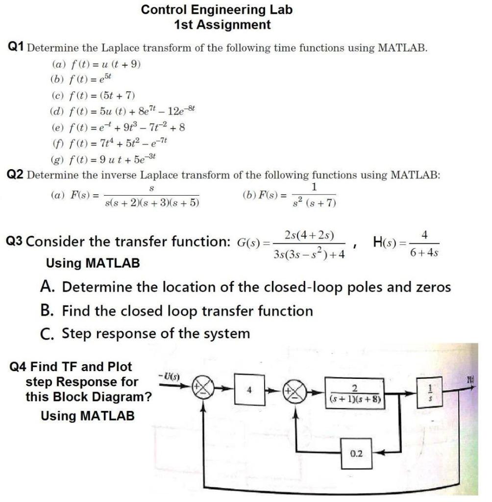 Control Engineering Lab 1st Assignment Q1 Determine | Chegg.com