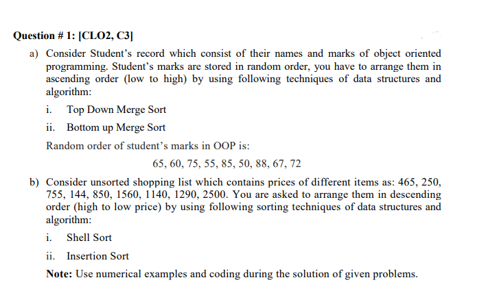 Solved Question # 1: [CLO2, C3] a) Consider Student's record | Chegg.com