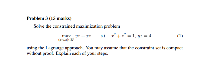 Solved Solve the constrained maximization problem | Chegg.com