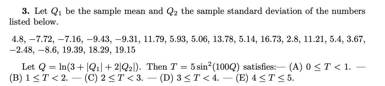3. Let Q1 be the sample mean and Q2 the sample | Chegg.com