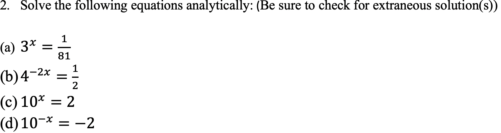 Solved 2. Solve the following equations analytically: (Be | Chegg.com