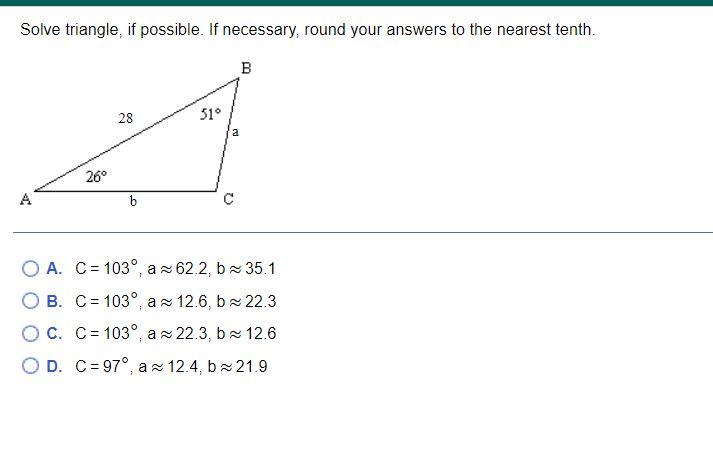 Solved Solve triangle, if possible. If necessary, round your | Chegg.com