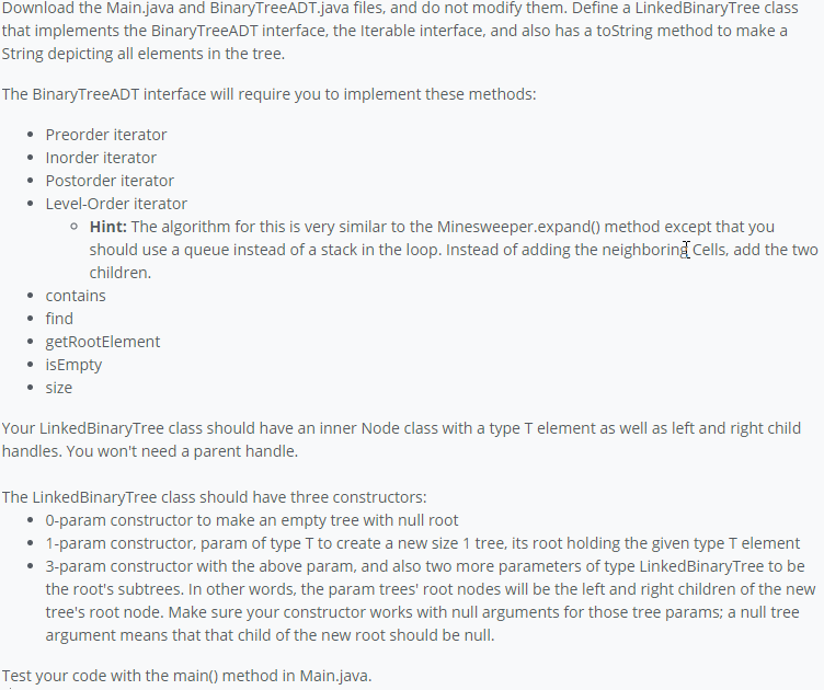 Solved Download the Main.java and BinaryTreeADT.java files, | Chegg.com