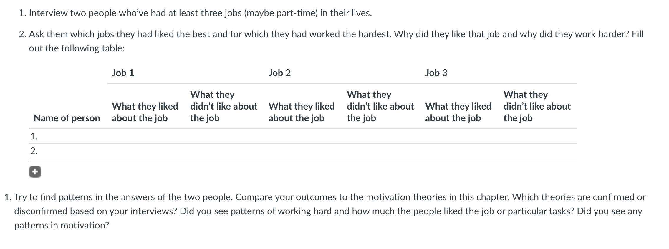 1. Interview two people who've had at least three | Chegg.com