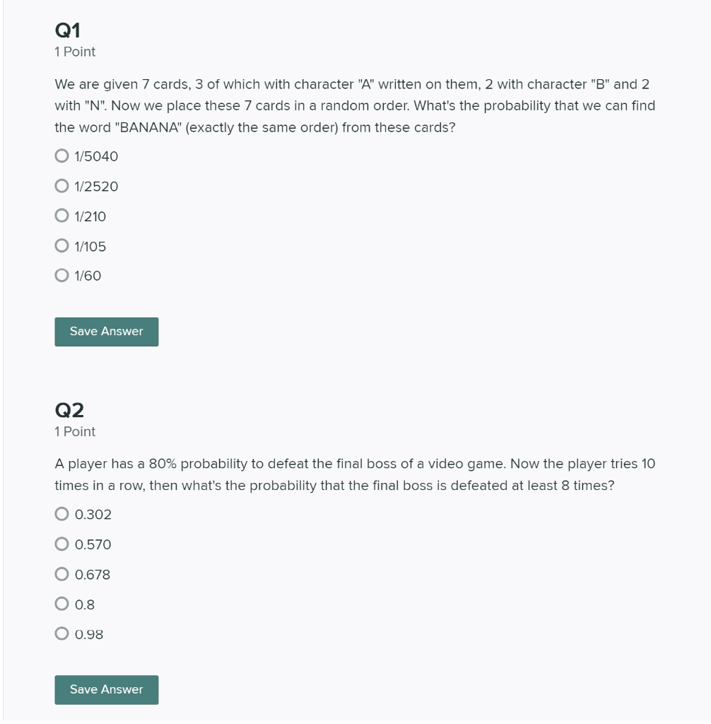 Solved Q1 1 Point We are given 7 cards, 3 of which with | Chegg.com