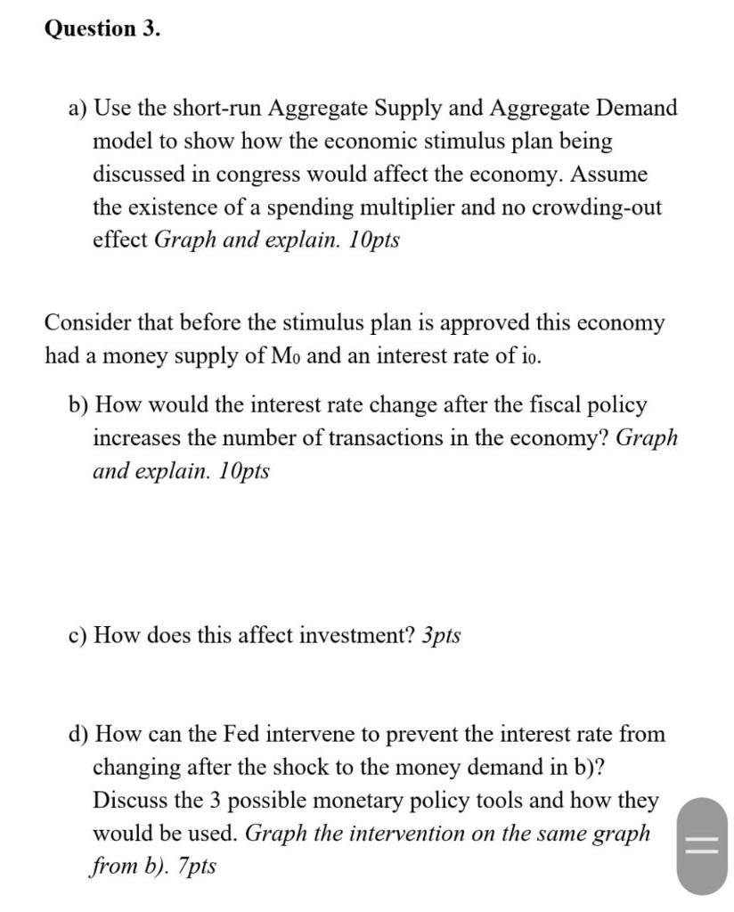 Solved Question 3. a) Use the short-run Aggregate Supply and | Chegg.com