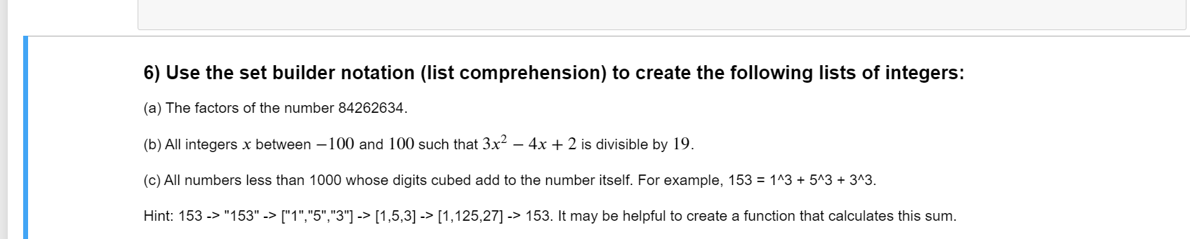 6) Use the set builder notation (list comprehension) | Chegg.com