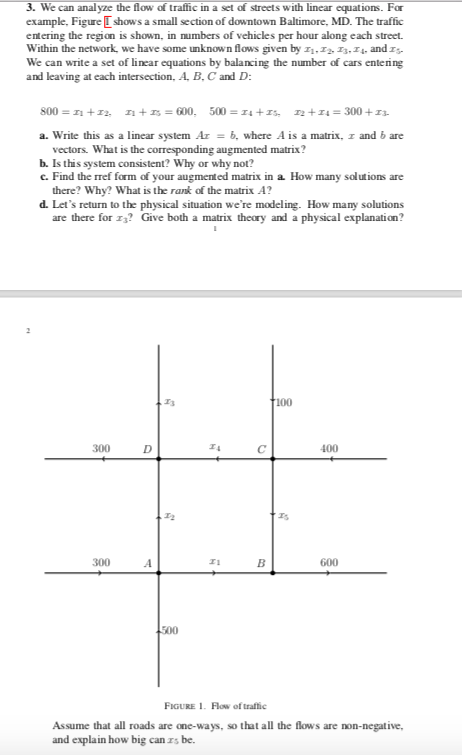 Solved 3. We can analyze the flow of traffic in a set of | Chegg.com