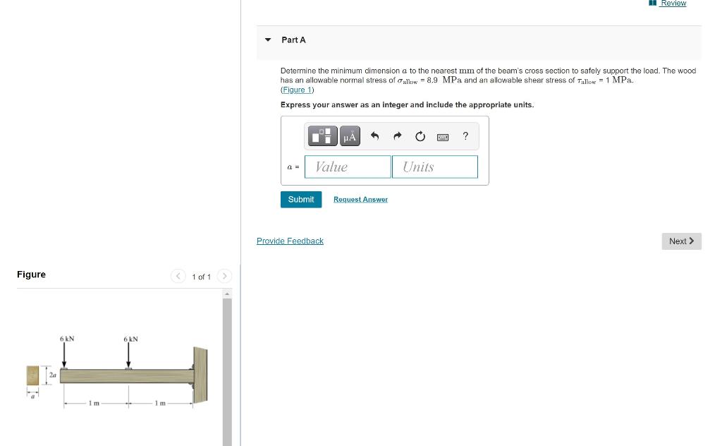 Solved Review Part A Determine the minimum dimension a to | Chegg.com