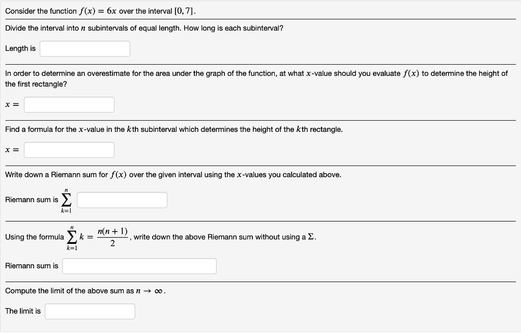 Solved Consider the function f(x) = 6x over the interval | Chegg.com