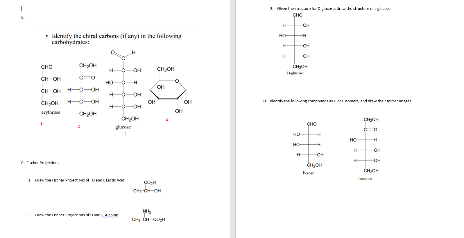 Solved 3. Given the structure for D-glucose, draw the | Chegg.com