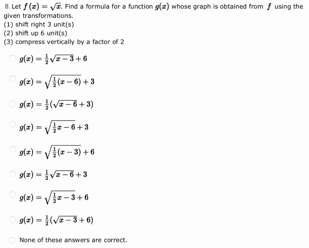 Solved 8. Let f (x) -vx. Find a formula for a function g(x) | Chegg.com