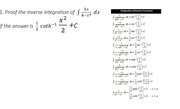 Solved 2x dx Integration of Inverse Functions 4-24 dksin 1. | Chegg.com