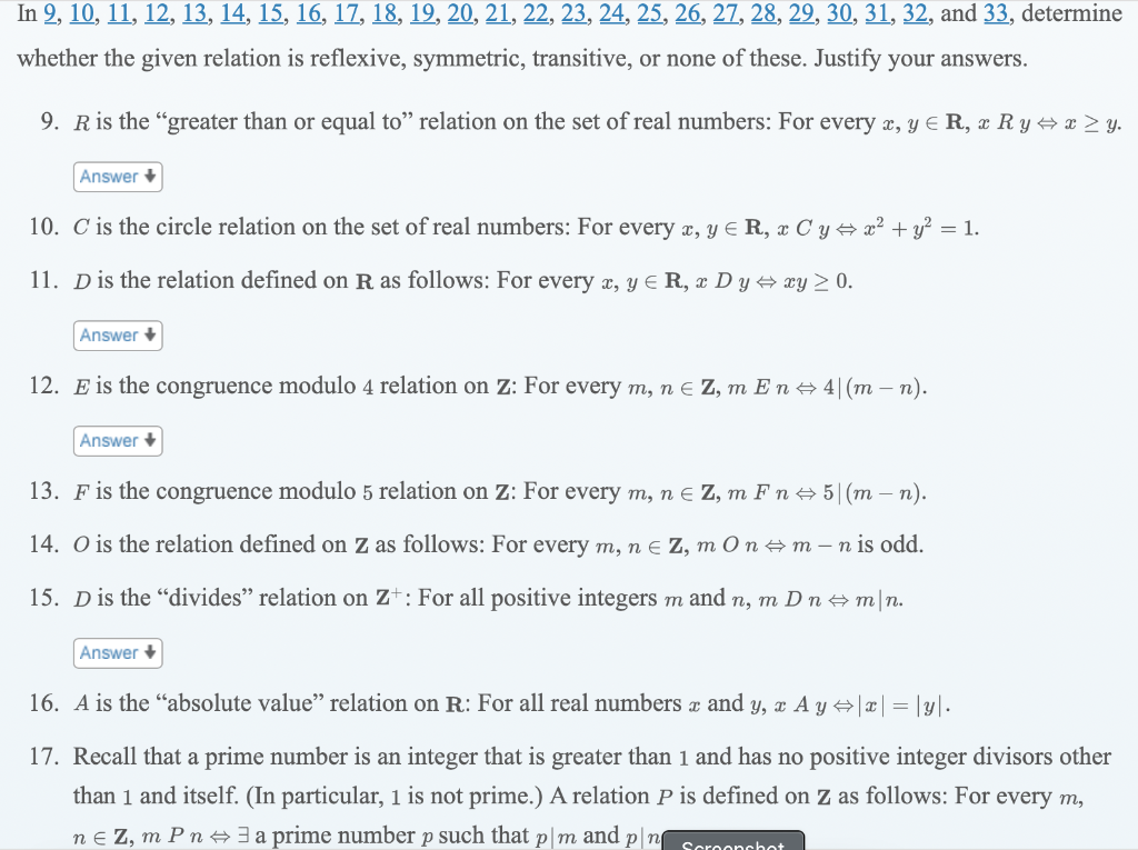 Solved whether the given relation is reflexive, symmetric, | Chegg.com
